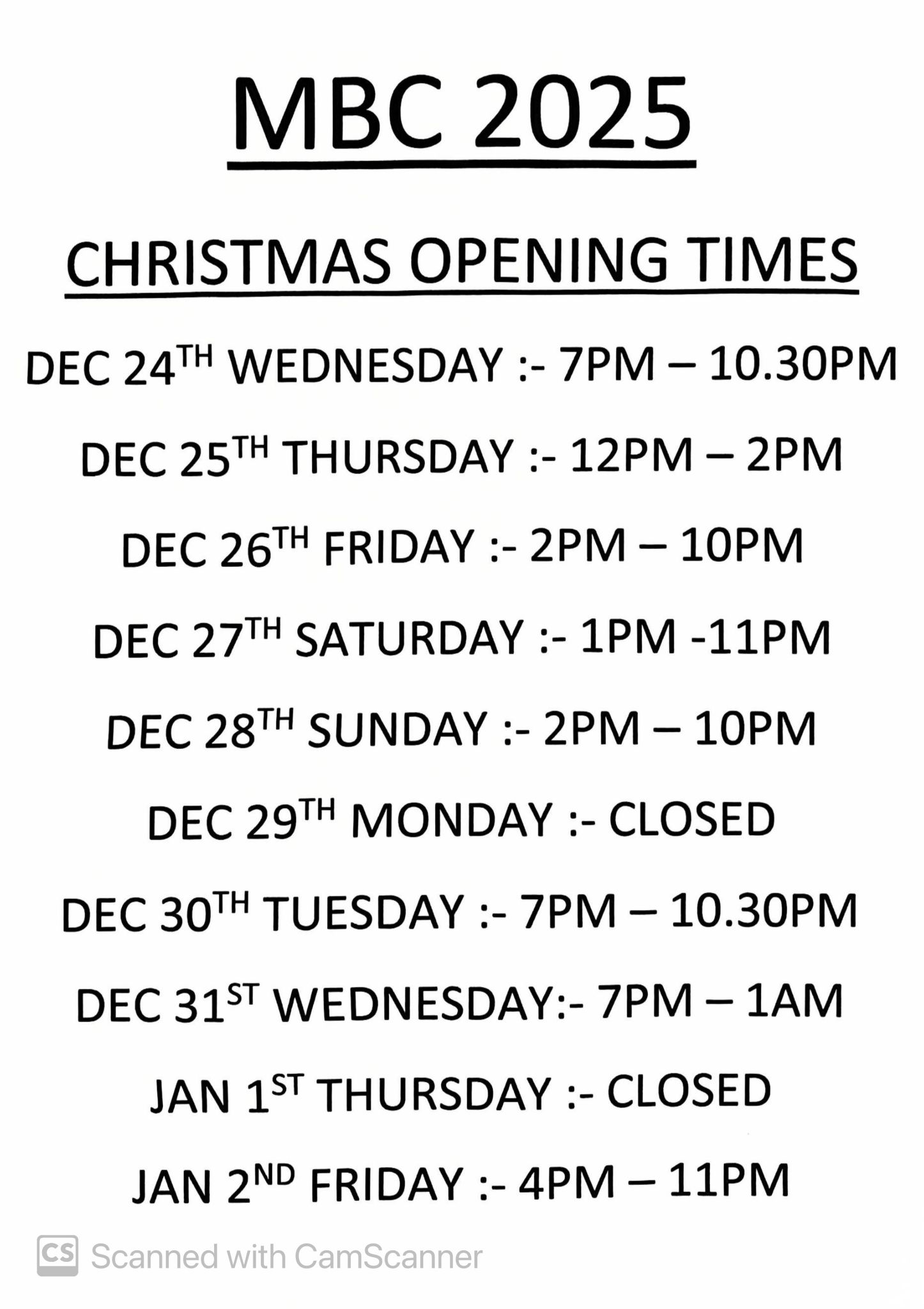 Christmas 2025 Opening Times – Meersbrook Bowling Club Limited